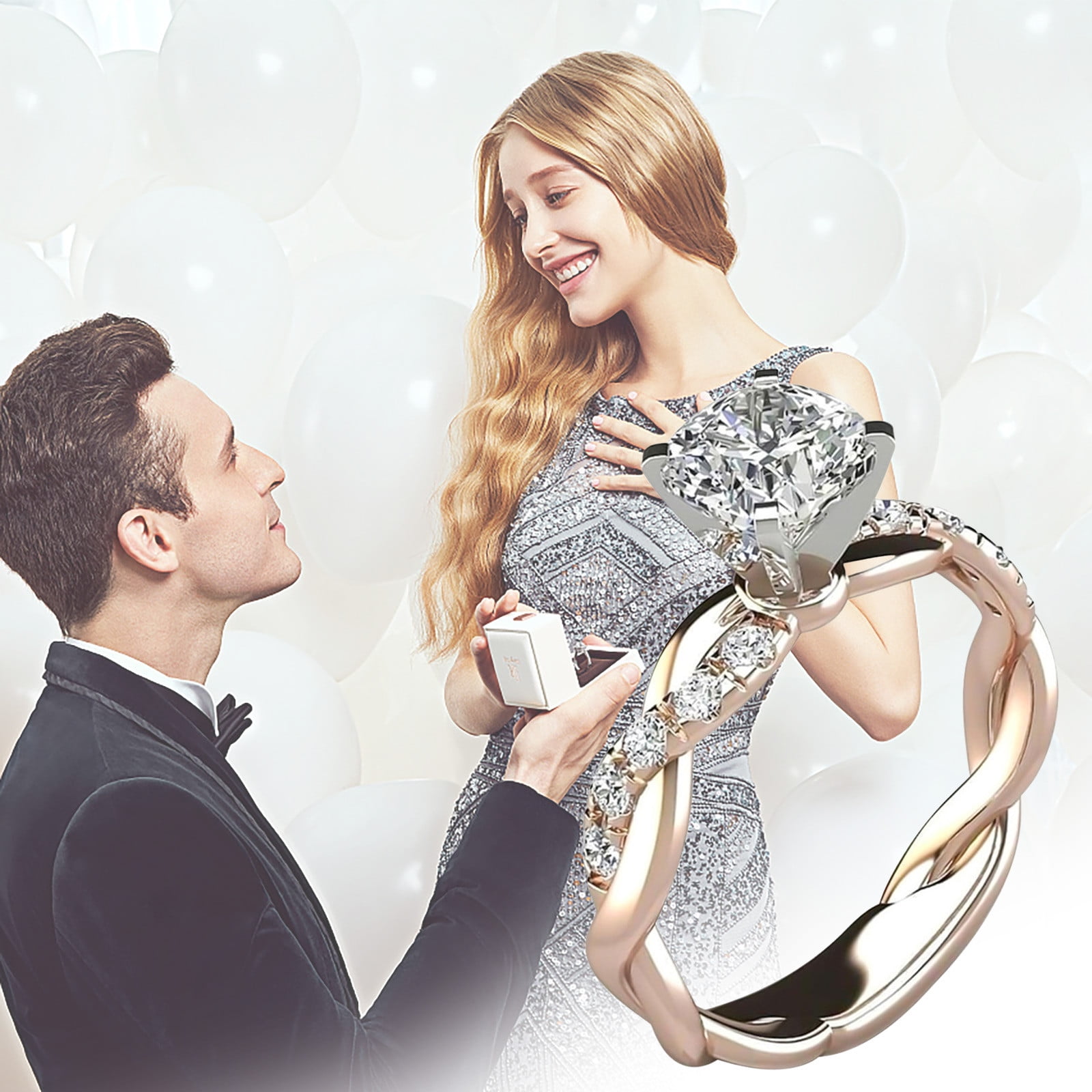 Byikun Elegant Ring, Bridal Sparkle Diamond Band, Wedding Promise ...