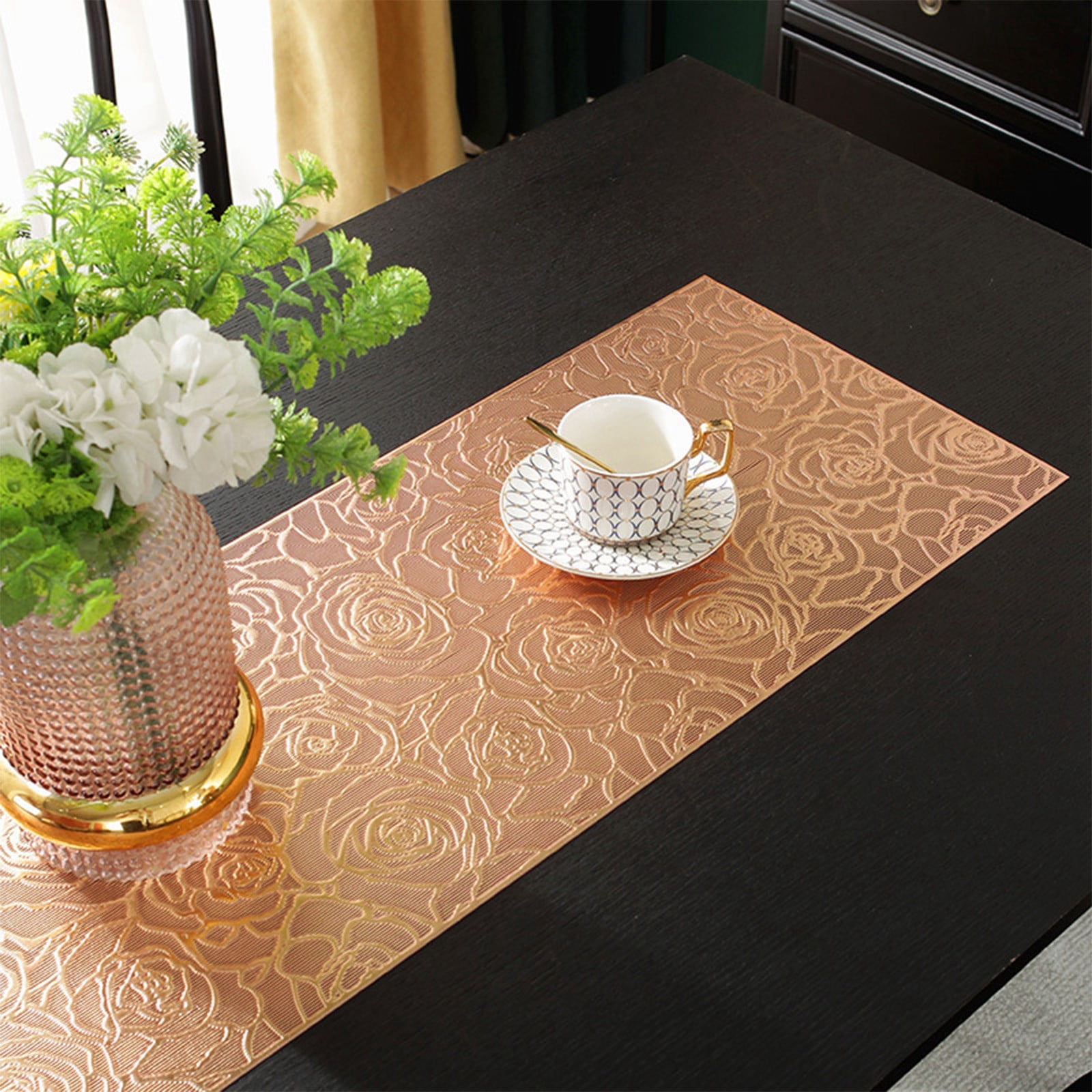 Yuanzi European Table Runner, Rose Gold PVC Placemat, High Temperature ...