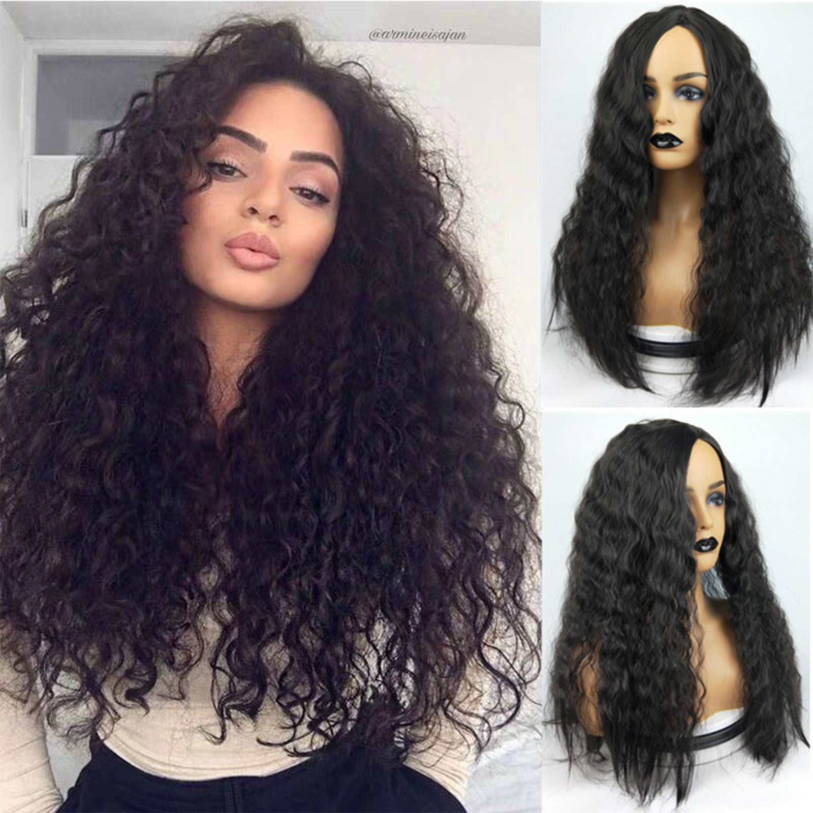 Cyber_Monday Deals! Byikun Fashionable Long Curly Hair Wig 1 Piece Adjustable Size with Inner ...