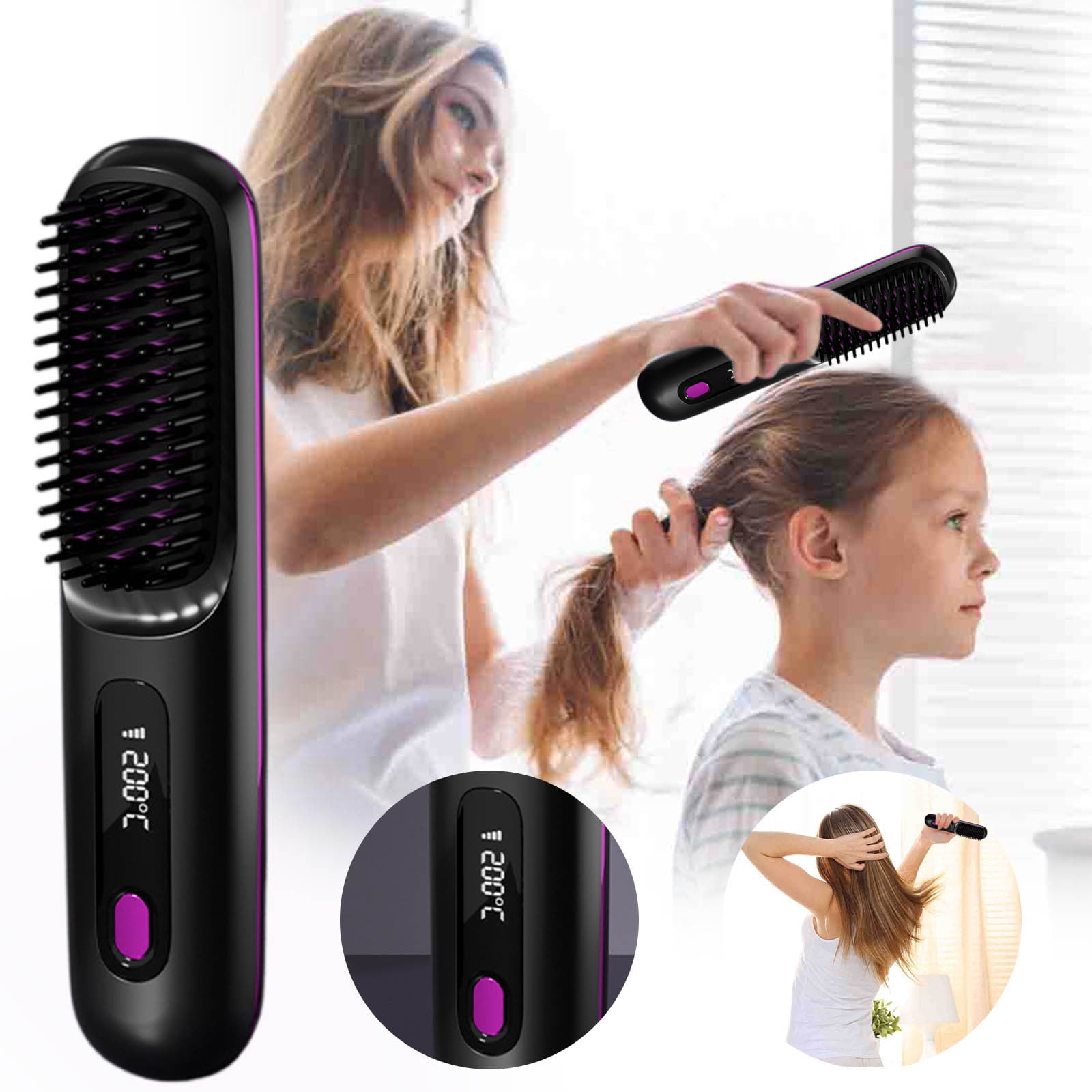 Byikun Hair Brush, Fast Heating Straightener Comb, Safe Ceramic Coating ...