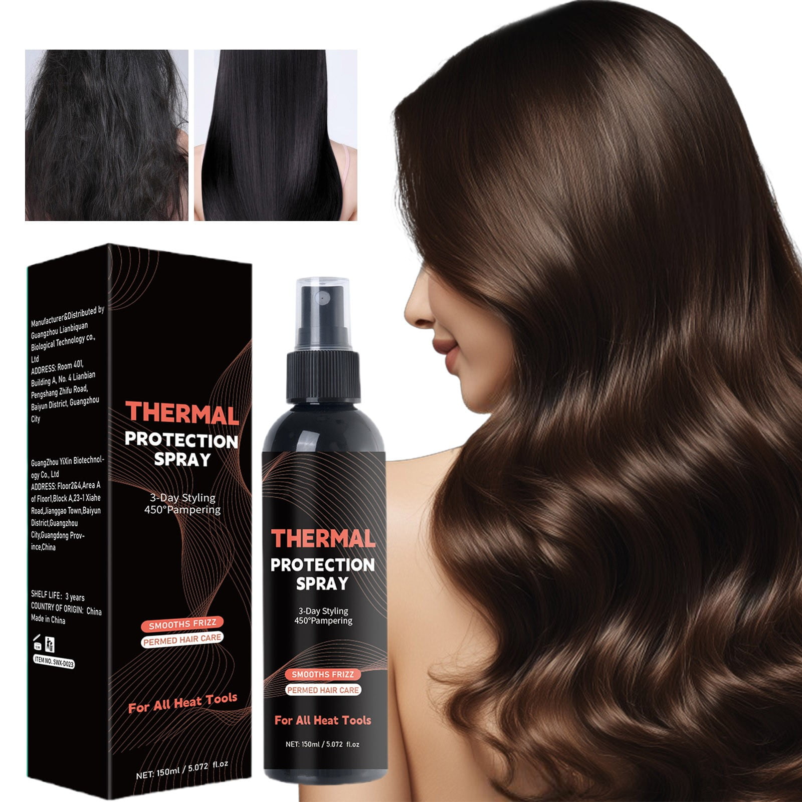 Byikun Heat Shield Spray, wetness Lock Hair Serum, Frizz Free Style ...