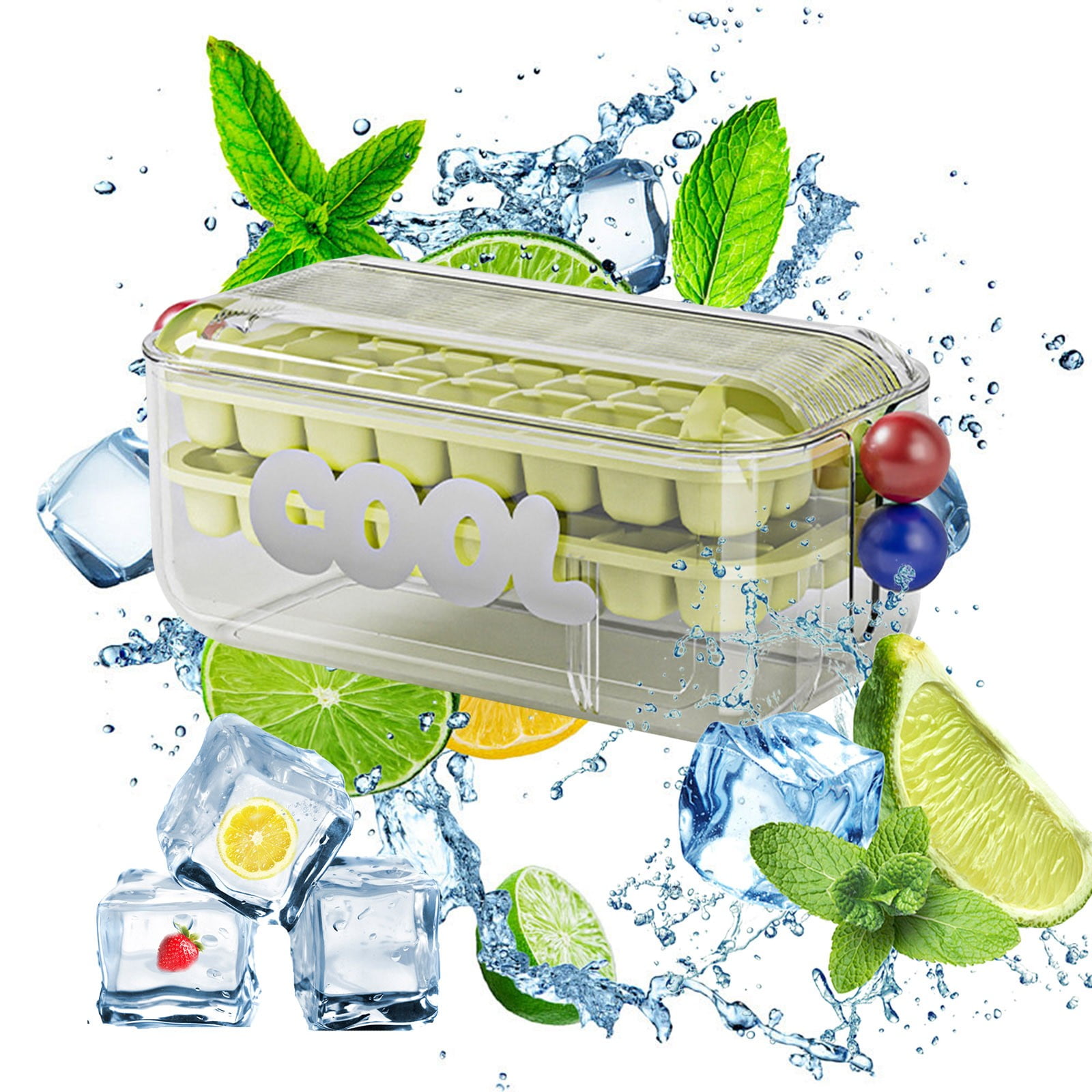 Yuanzi Ice Maker, 64 Capacity Press Ice Box, Instant Ice Cube Tray ...