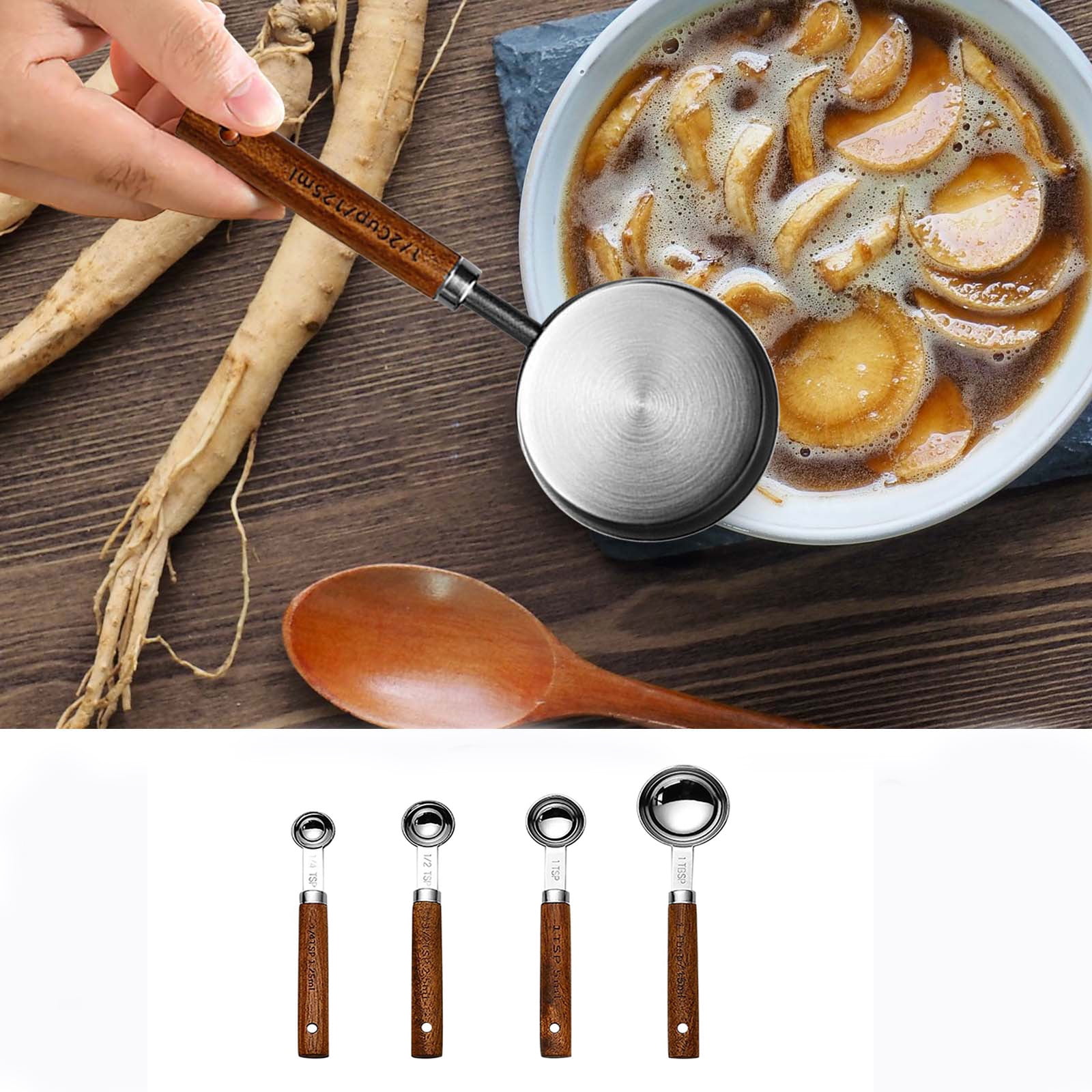 Byikun Measuring Set, Wooden Dle Spoon Kit, Stainless Steel Cup ...