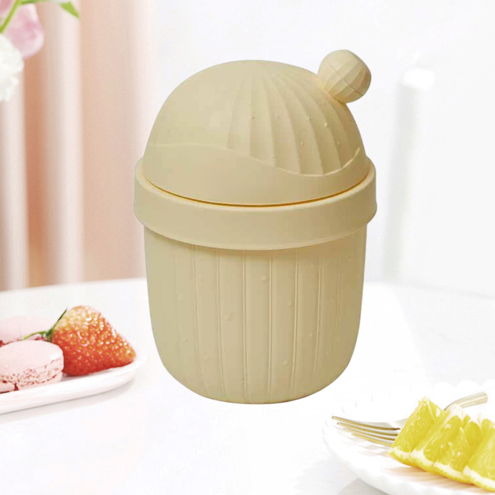 Byikun Plain Desktop Rocking Lid Small Trash Can, Coffee Table Basket ...