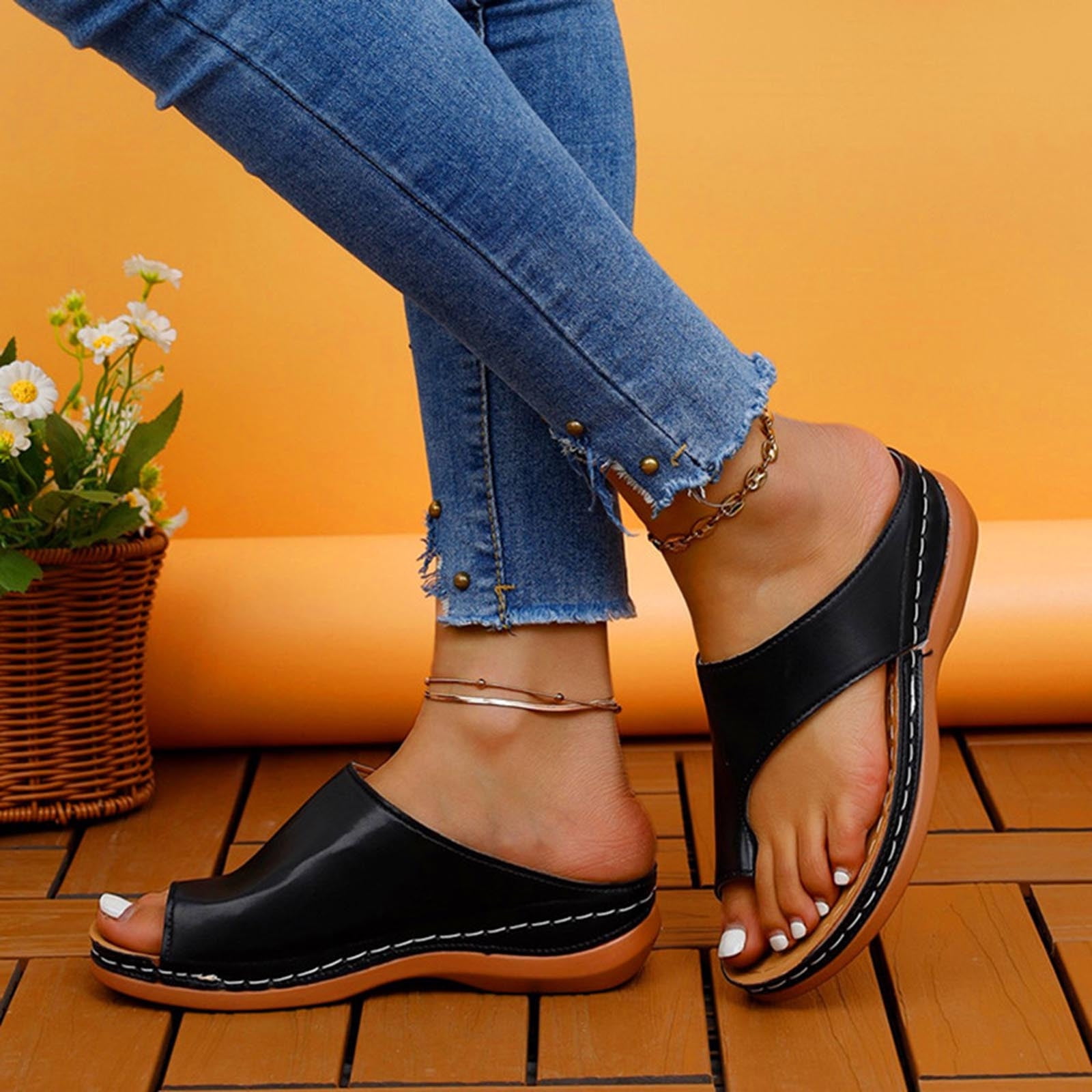 Byikun Sandals Women Comfortable Wedge Sandals Narrow Wedge Orthopedic ...