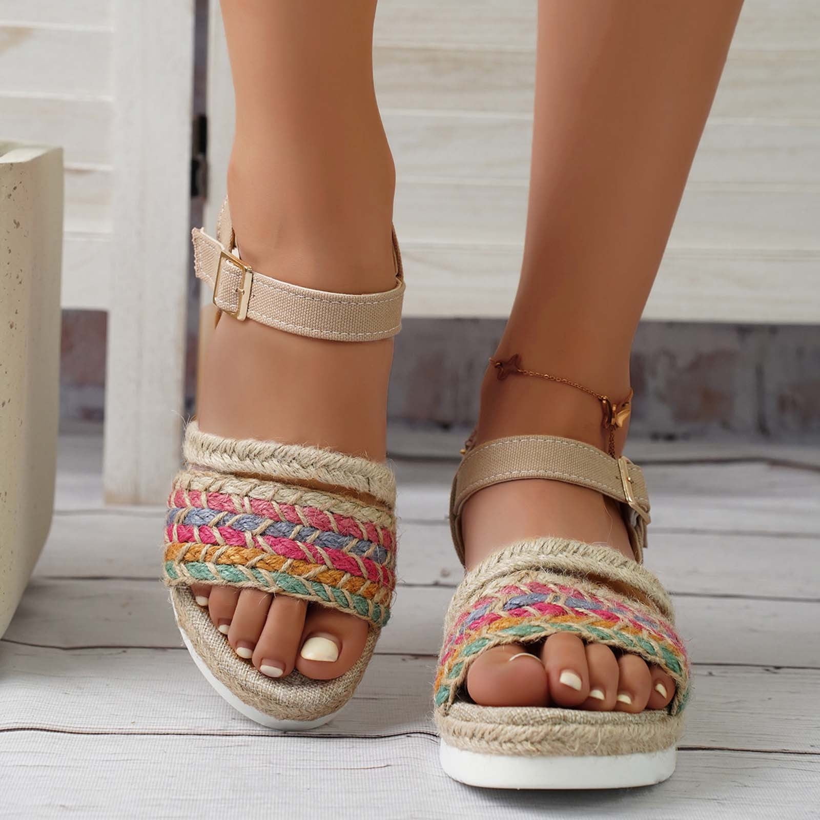 Byikun Sandals Women Wedge Sandals Narrow Micro-Wedge Orthopedic ...