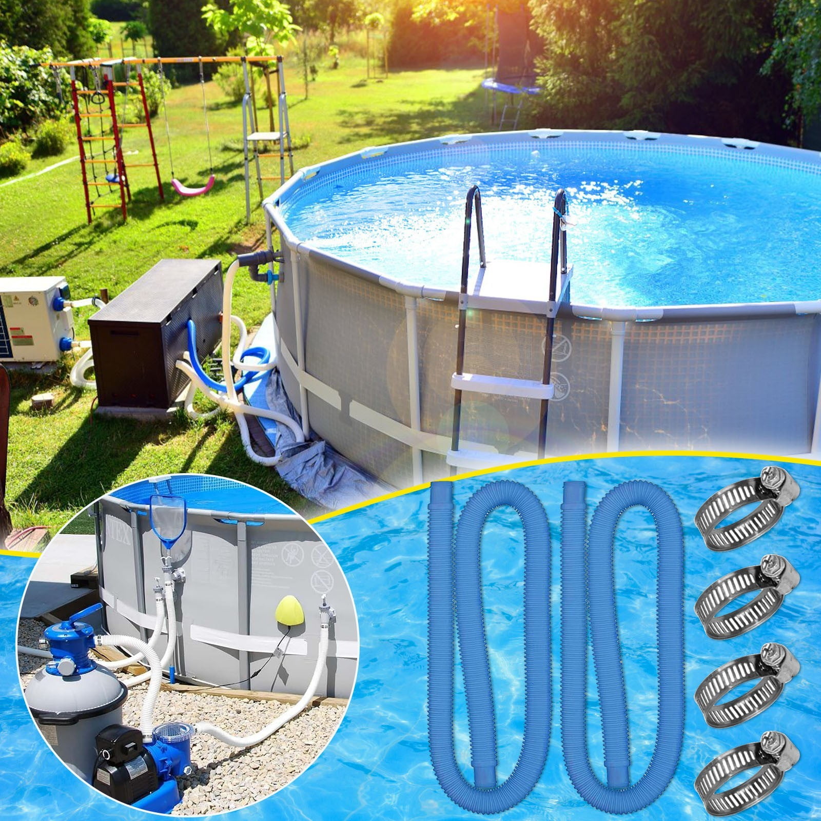 Byikun Set of 1.25 Corrugated Polyethylene Pool Hoses (39 Long) with ...