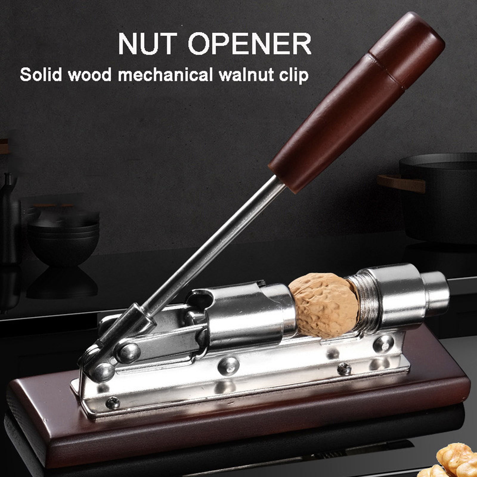 Yuanzi Wooden Nutcracker, Solid Wood Walnut Opener, Stainless Steel Nut ...