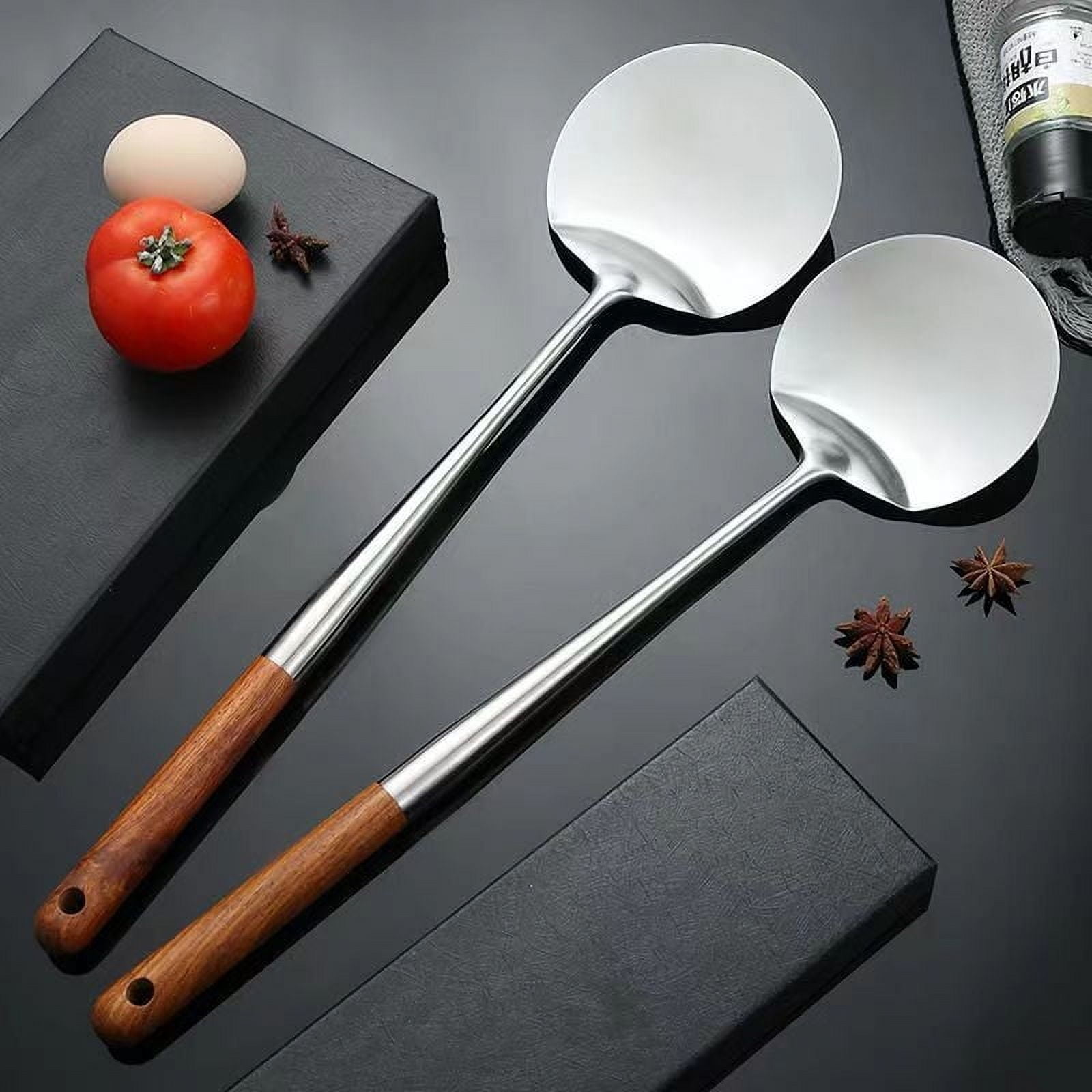 Byikun Stainless Steel Stir-fry Spoon Round Spatula Long Handle Chef's ...