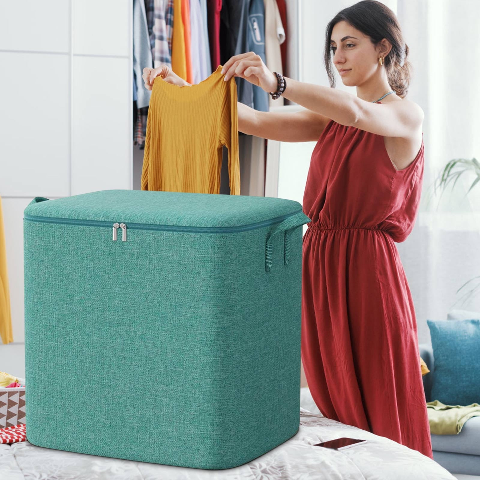 Byikun Storage Bins Reinforced Without Falling off Organization Box Two Way Zipper Closet ...