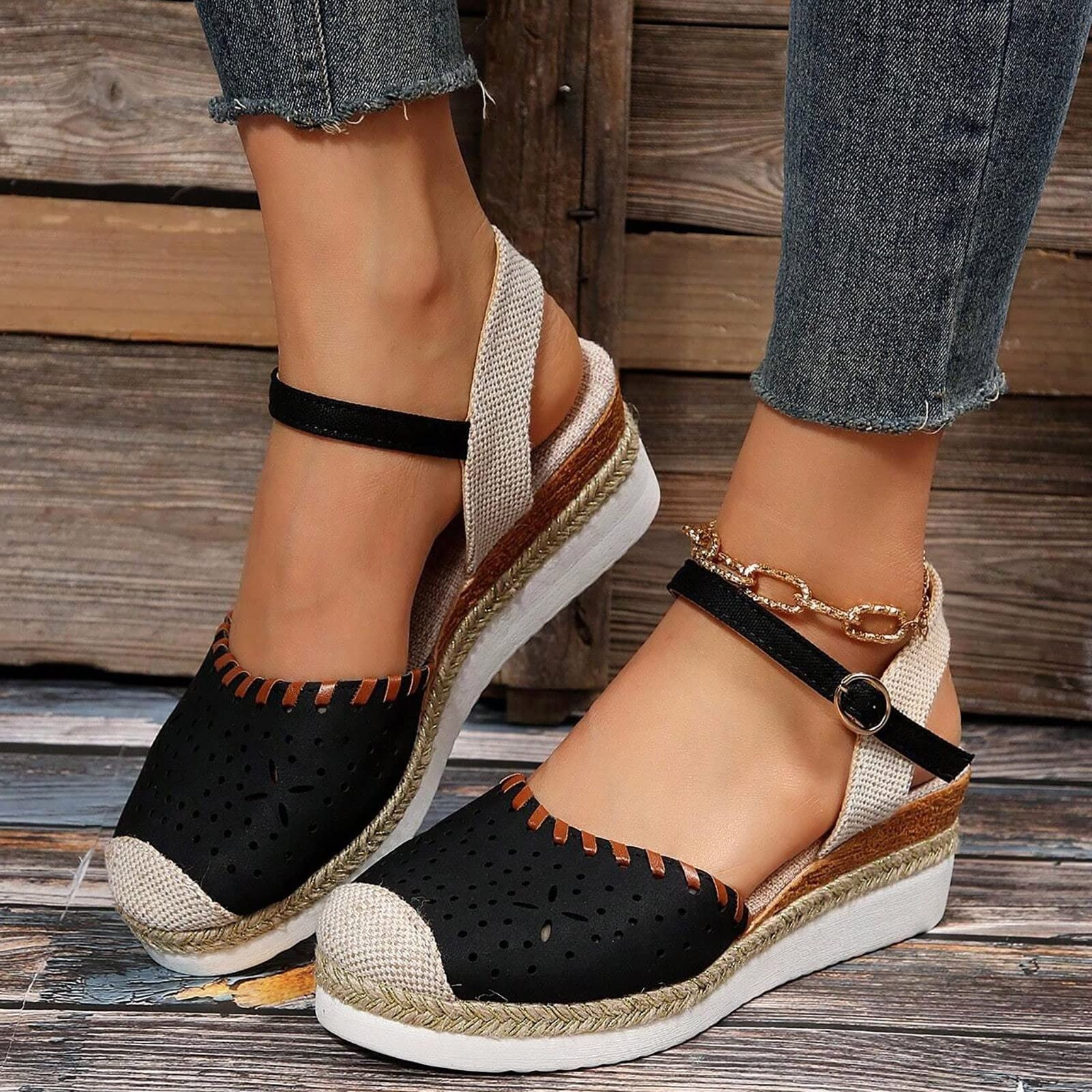 Byikun Summer Shoes for Women Wedge Sandals Extra Narrow Thick ...