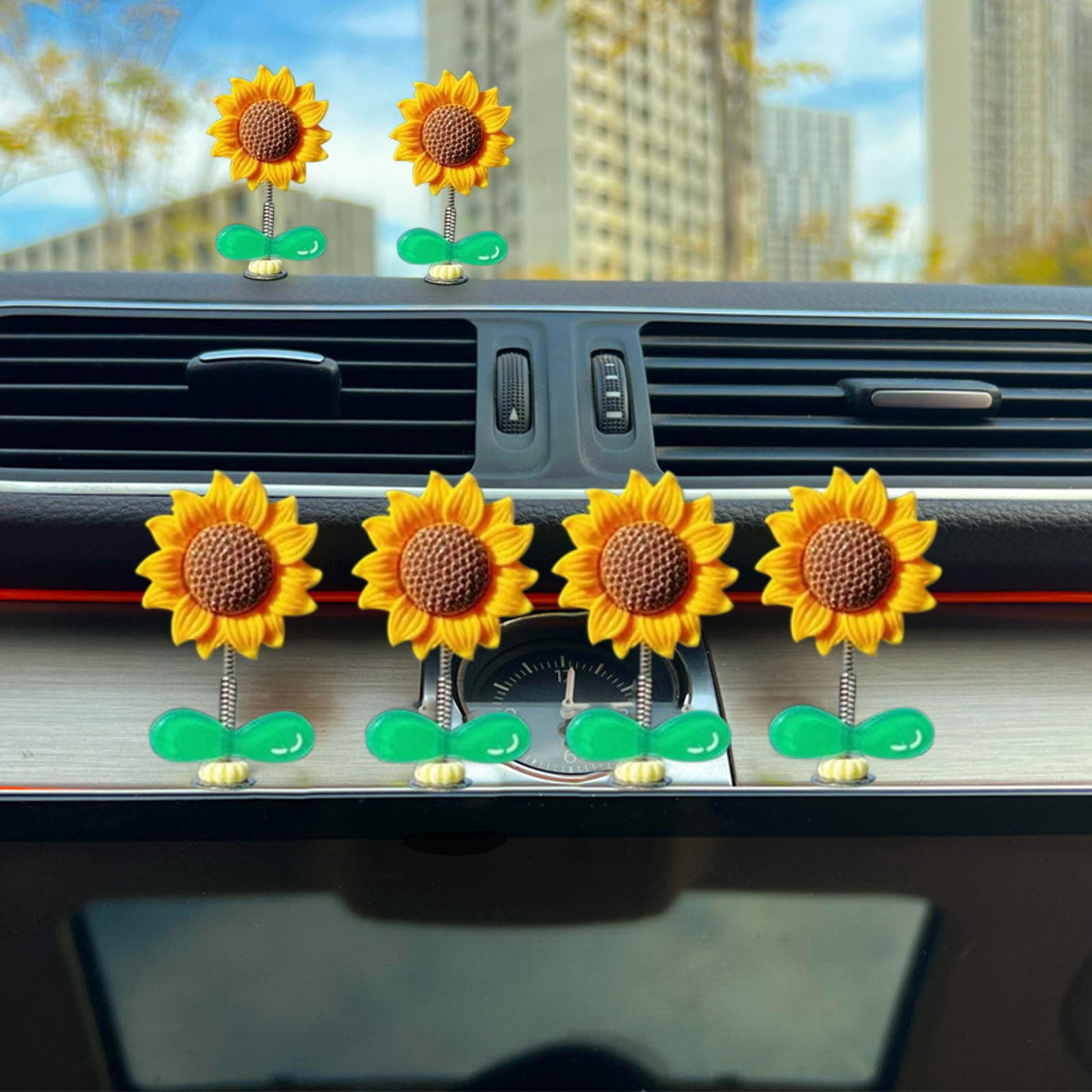 Byikun Sunflower Car Ornament Set - 5 Pieces, Swinging Design for Car ...