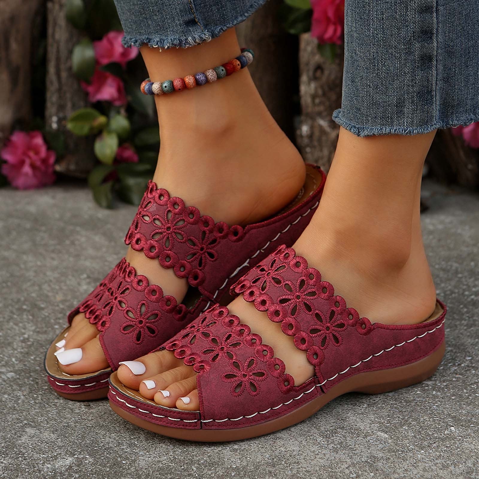 Byikun Walking Sandals Women Wedge Sandals Narrow Micro-Wedge ...
