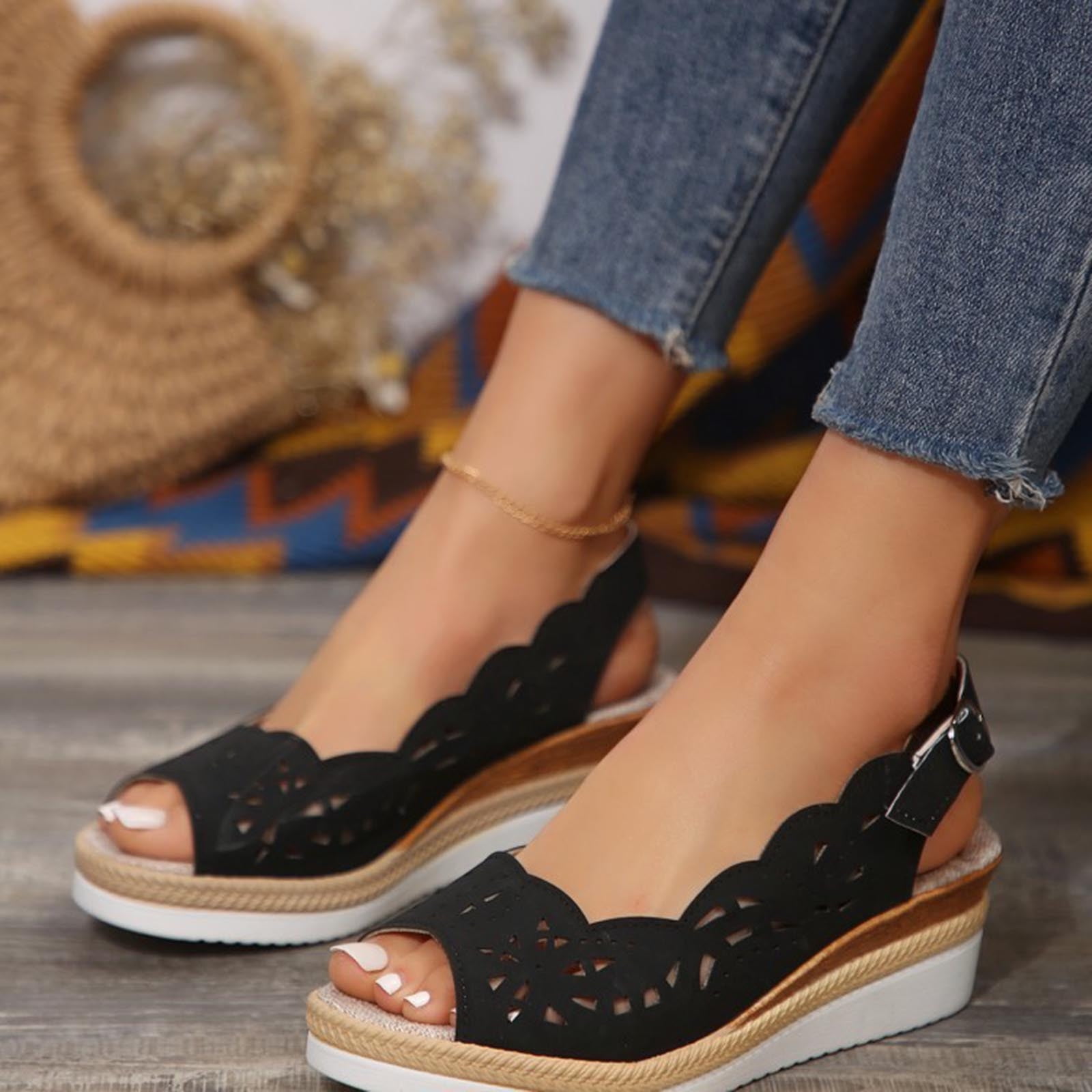 Byikun Womens Sandals Wedge Sandals Narrow Wedge Orthopedic Sandals for ...