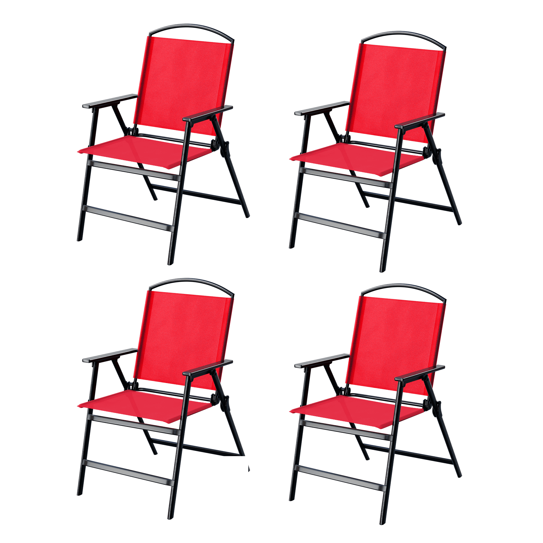 Red Outdoor Folding Sling Patio Chairs Set of 4 with Armrest, Portable ...