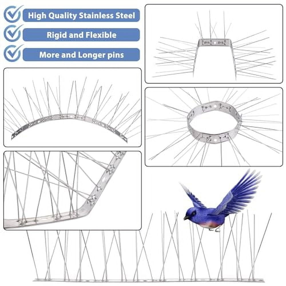Bynccea Bird Spikes Stainless Steel Durable Bird Repellent for Small Birds, Poop-Disassembled ...