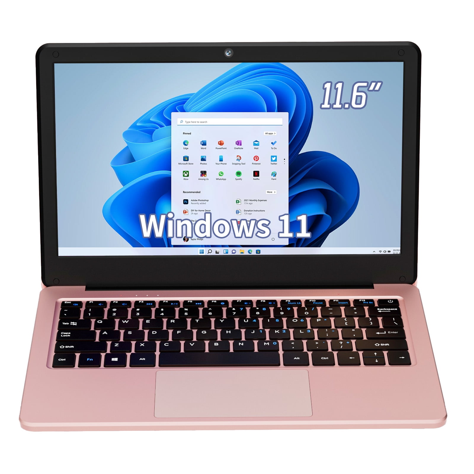 Byone 11.6" Laptop Intel Celeron N4000 Dual-Core Processor 8GB DDR4 512GB SSD IPS HD Screen-Pink ...