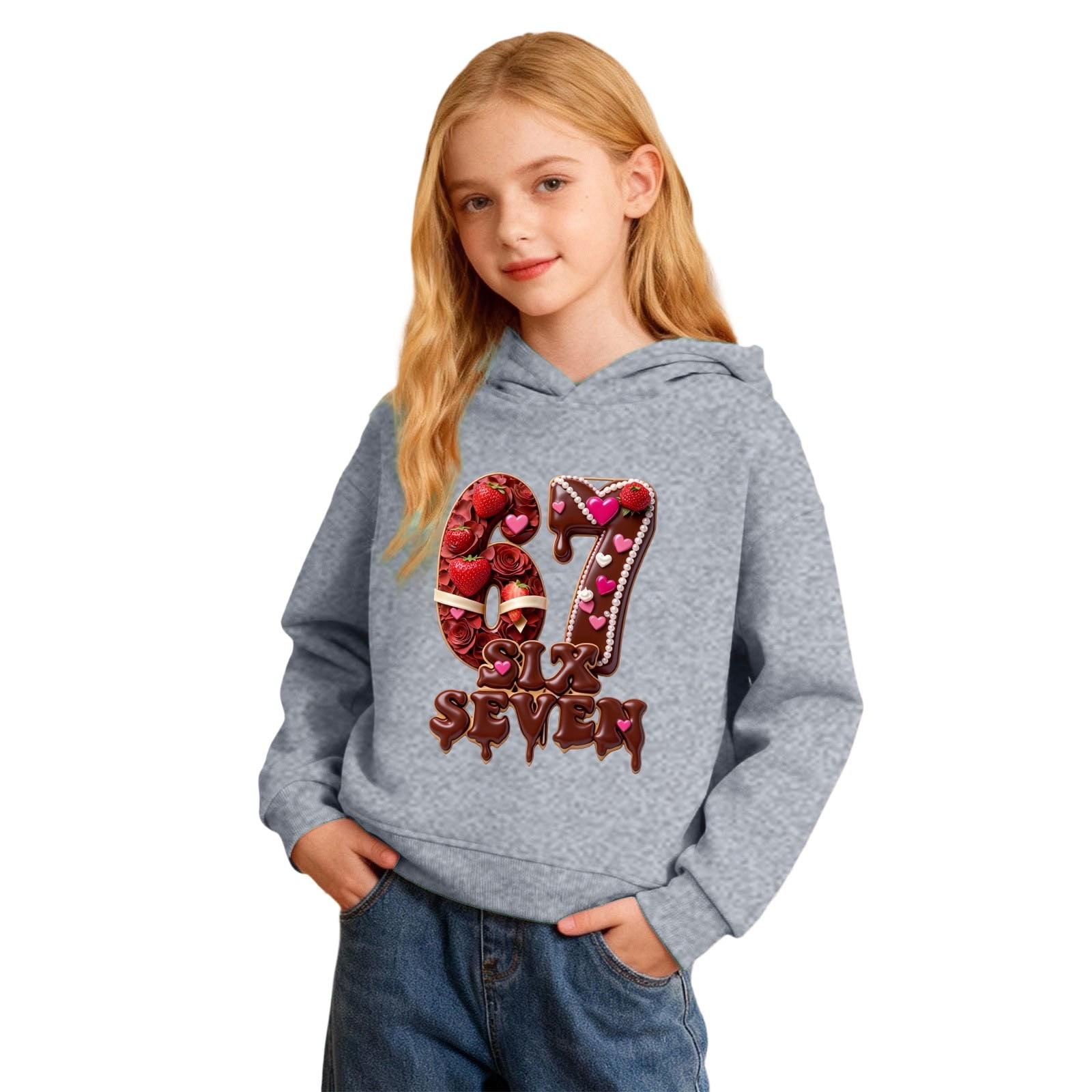 Byoo 67 Number Graphic Tween Girl Hoodie Full Sleeve Round Neck ...
