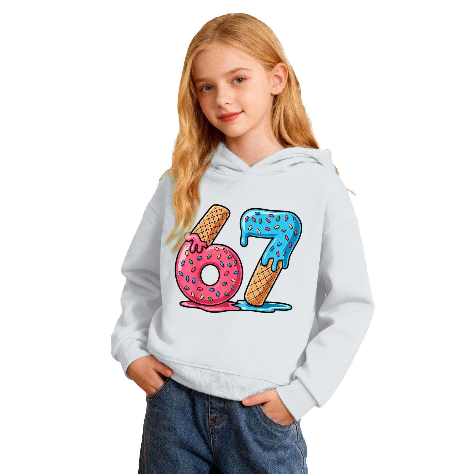 Byoo 67 Number Printed Hoodie for Little Girl Long Sleeved Hoody ...