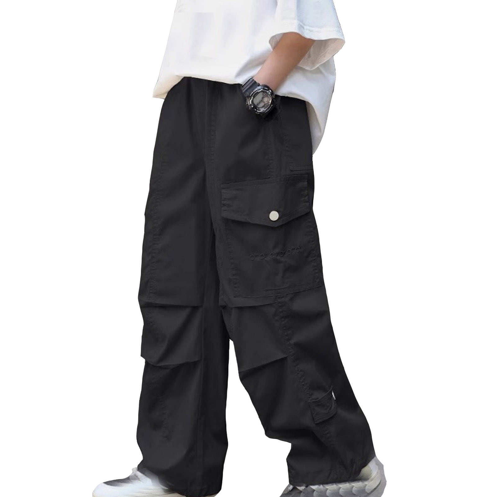 Byoo Big Boys Cargo Pants Solid Color Straight Fit High Rise Elastic ...