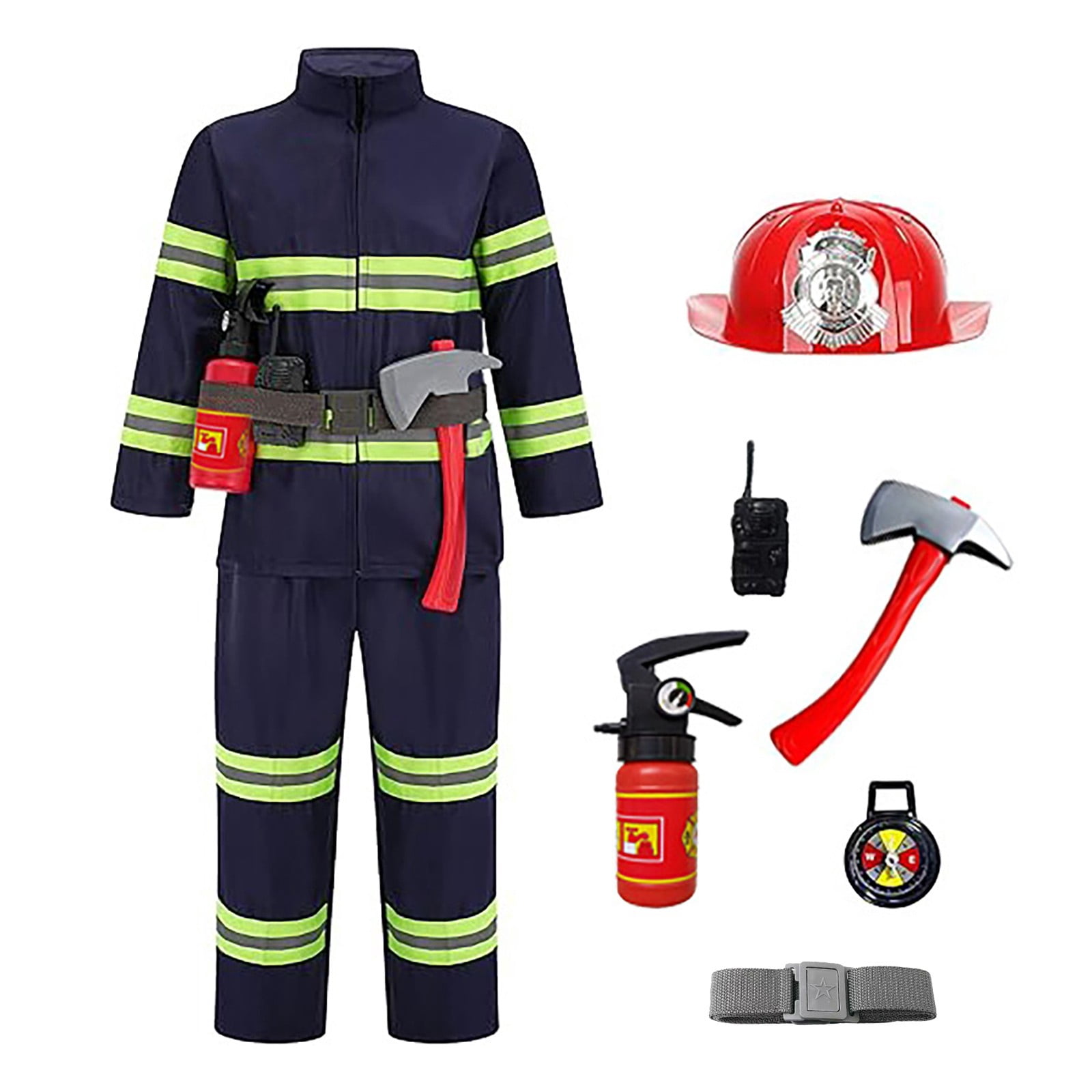 Byoo Big Boys Outfit Fireman Role Playing Colorblock Dress Up Zipper ...