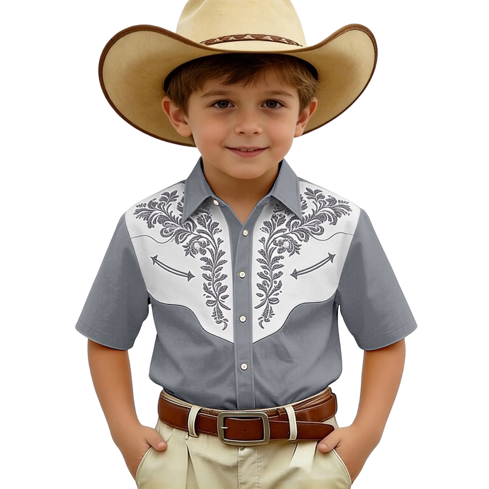 Byoo Big Boys Short Sleeve T Shirt Western Embroidered Button Down Cow ...