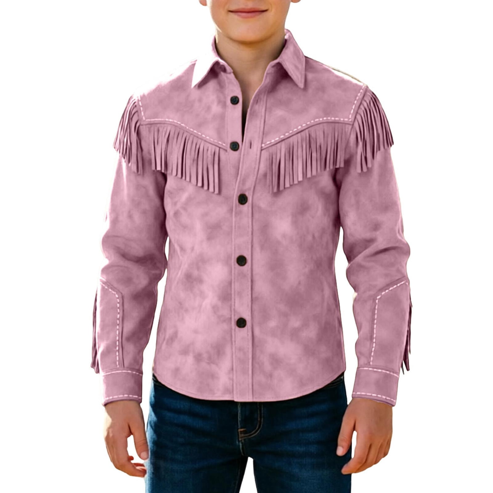 Byoo Big Boys Western Fringe Shirt Soft Suede Like Fabric Long Sleeve ...