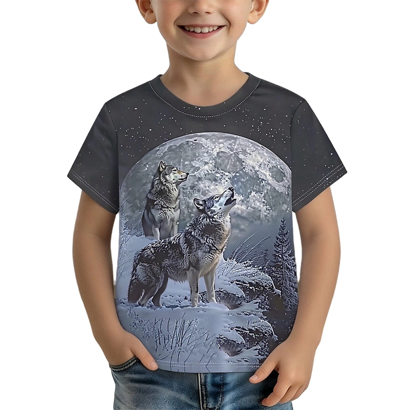 Byoo Big Boys Wolf Print T Shirt Crew Neck Short Sleeve Casual Tee for ...