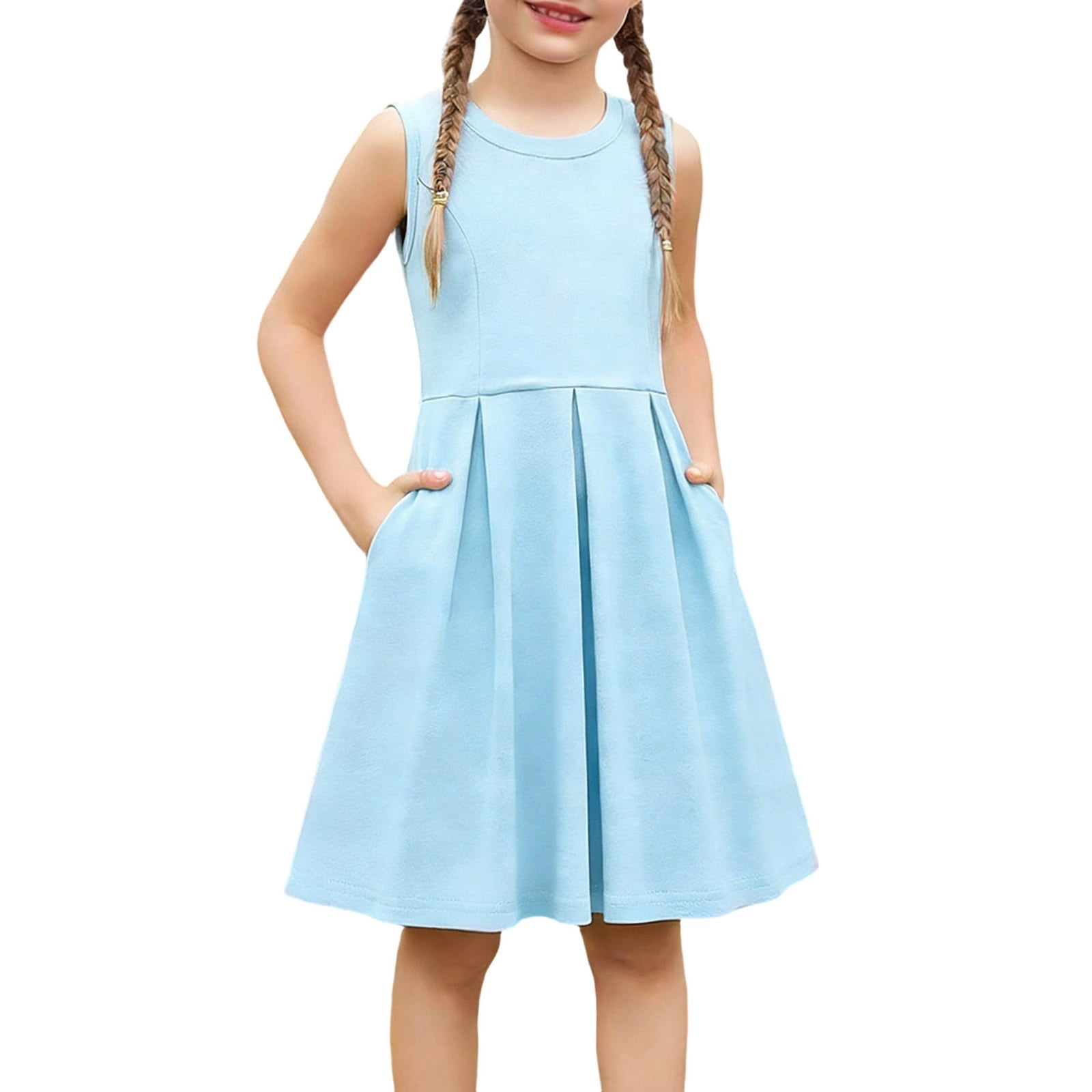 Byoo Big Girl A-Line Dress with Pockets Solid Color Sleeveless Casual ...