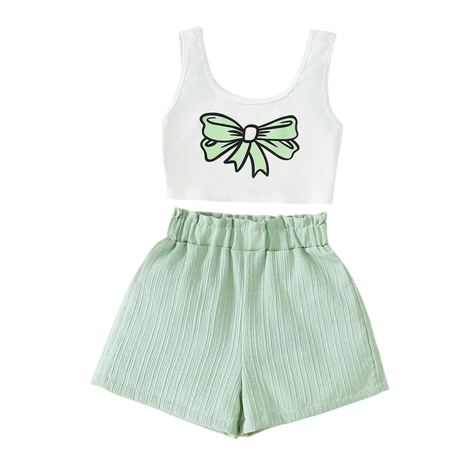 Byoo Big Girl Bow Print Tank Short Set Breathable Tank Top Shorts Soft ...