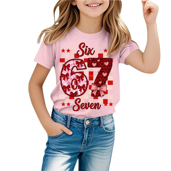 Byoo Big Girl T-Shirt Valentine's Day Cute Funny Number Printing Short ...