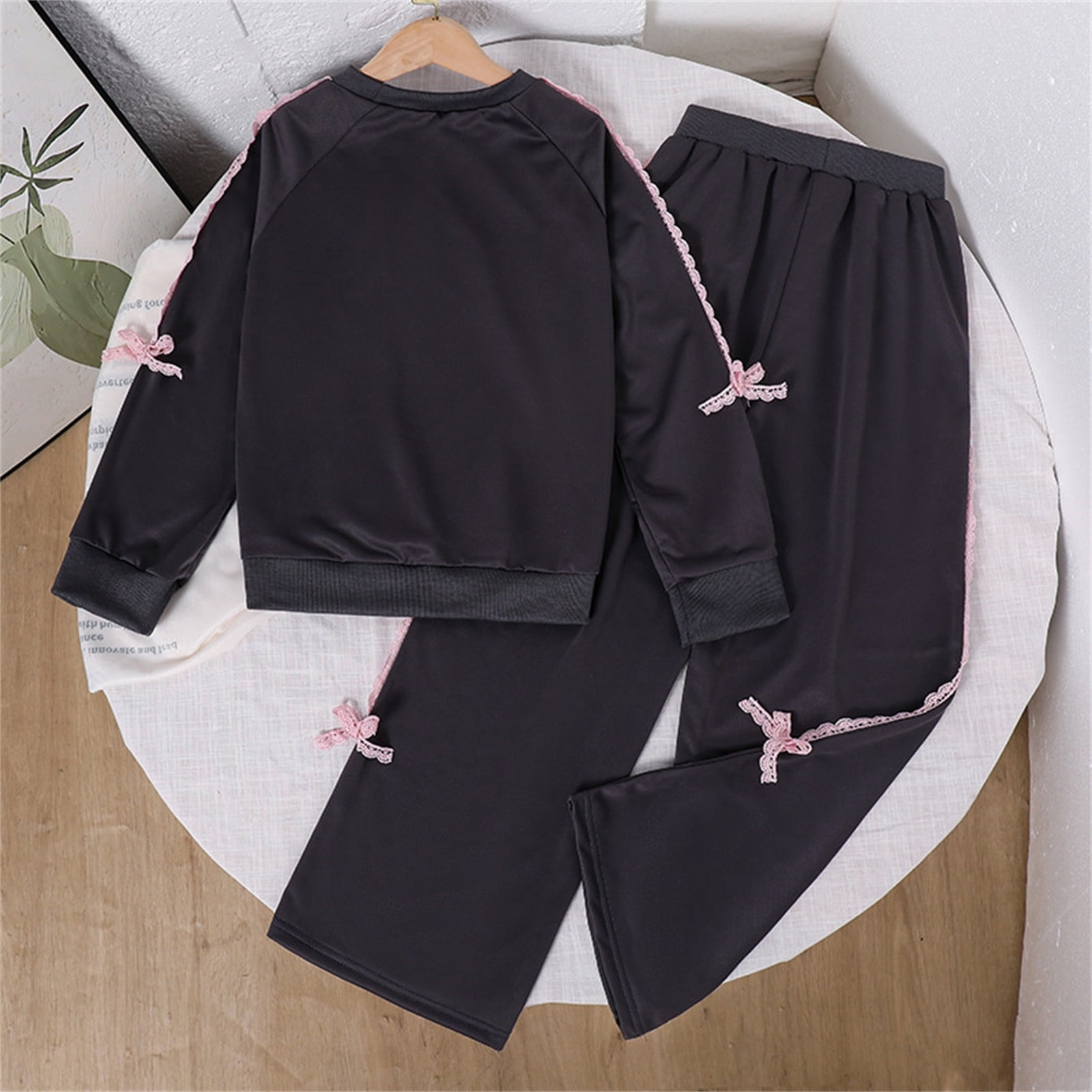 Byoo Big Girl Tracksuit Outfits Solid Color Bow Full Sleeved O-Neck ...