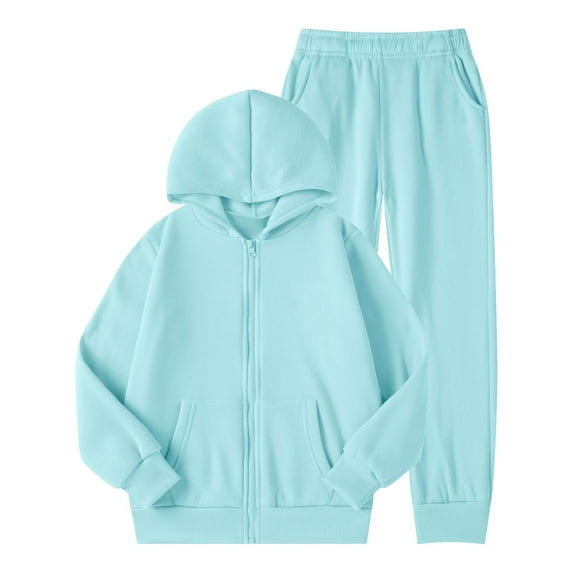 Byoo Big Girl Tracksuit Sets Solid Color Full Zip Kangaroo Pocket Loose ...
