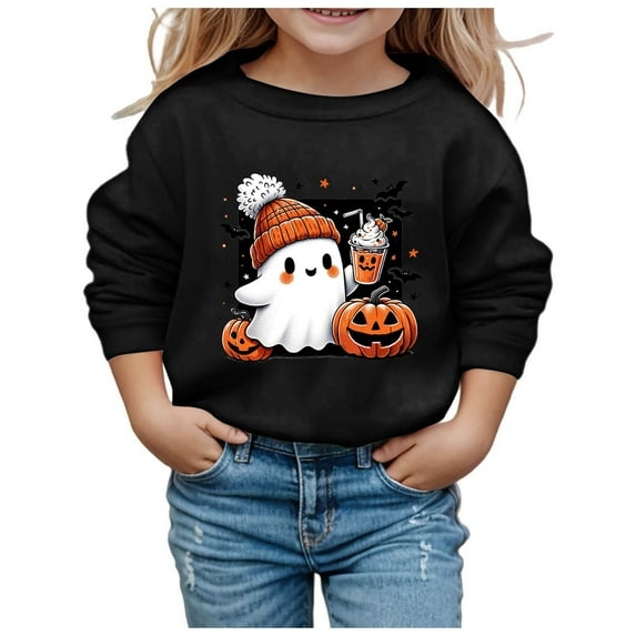 Byoo Big Girl's Halloween Cute Sweatshirt Cartoon Ghost Print Crew Neck ...
