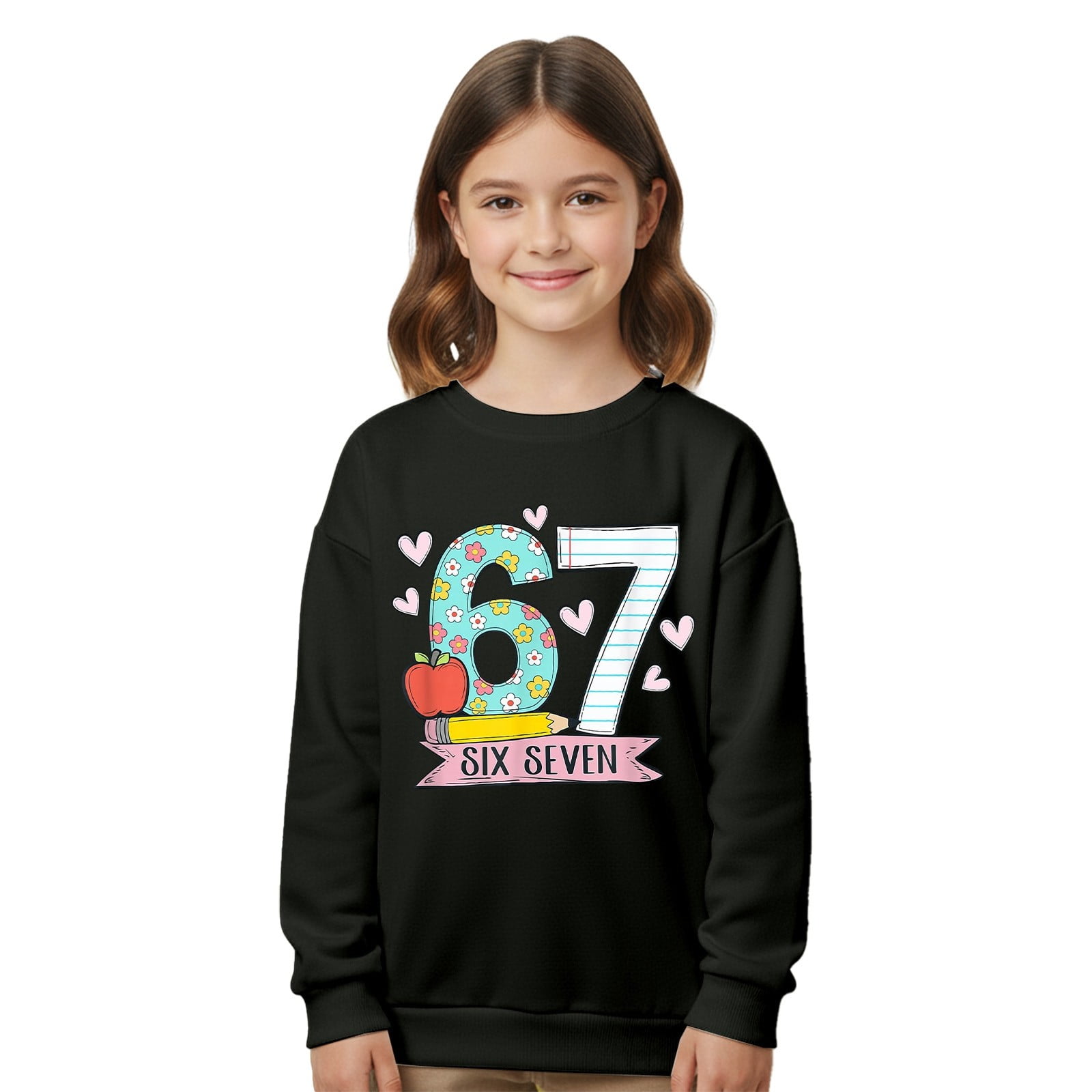 Byoo Big Girls 67 Number Printing Sweatshirt Lightweight Round Neck ...