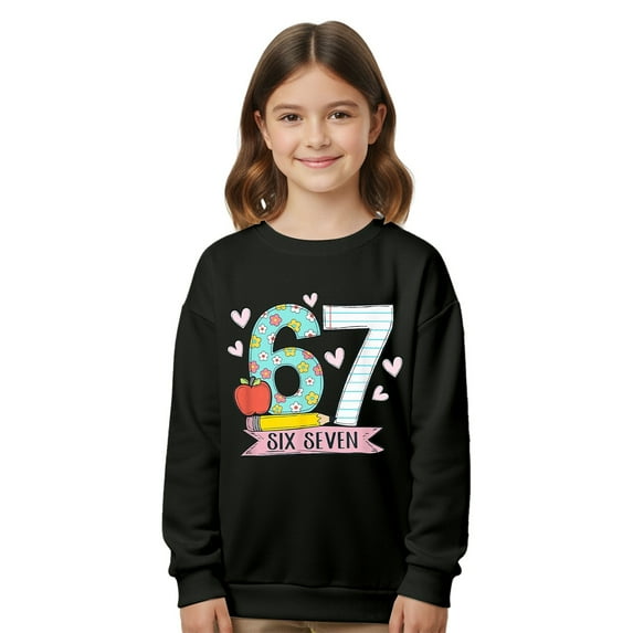 Byoo Big Girls 67 Number Printing Sweatshirt Lightweight Round Neck ...