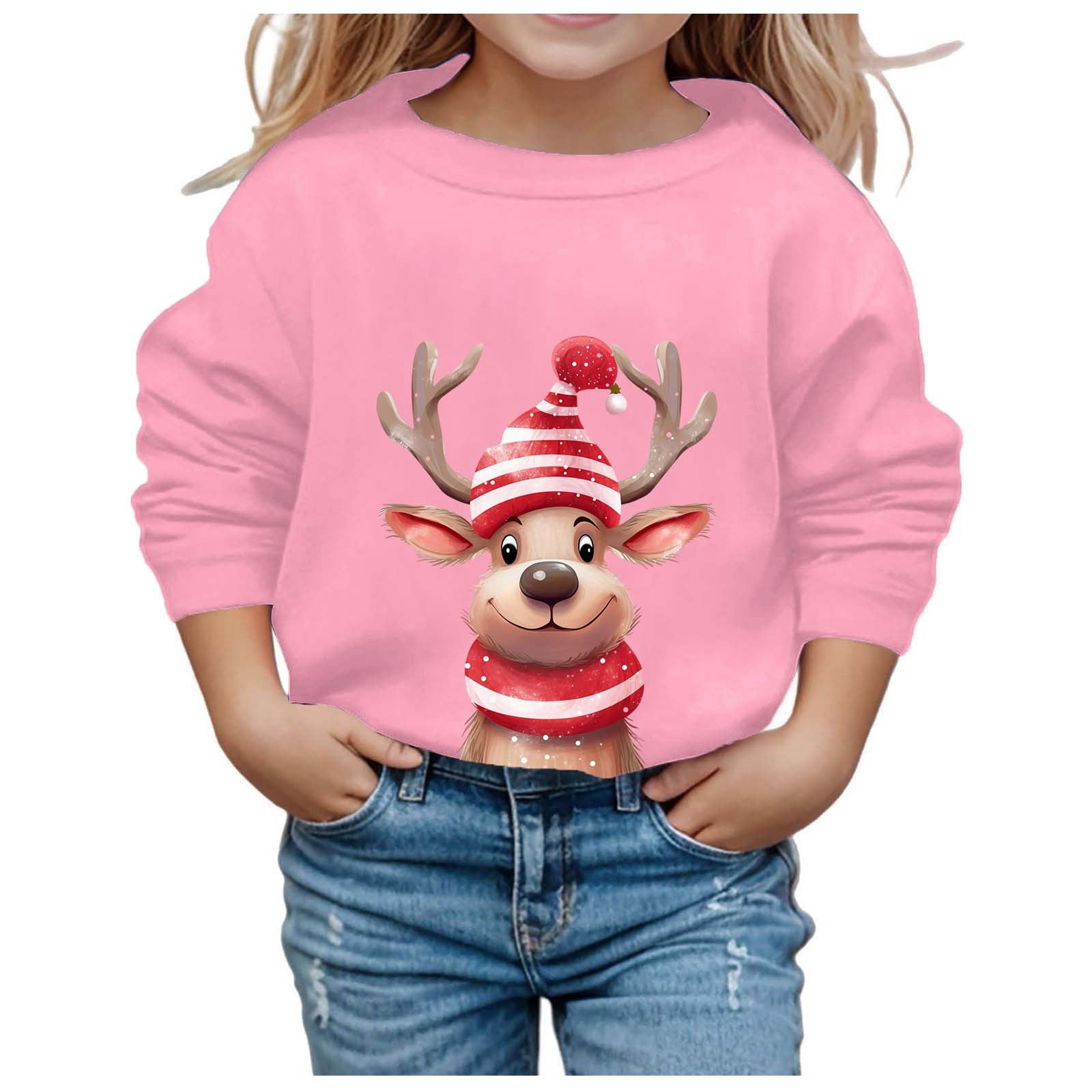 Byoo Big Girls' Christmas Reindeer Printed Sweatshirts Round Neck Long ...