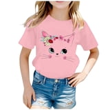 Byoo Big Girls Cute Floral Cat Print T Shirt Cold Shoulder Short Sleeve ...