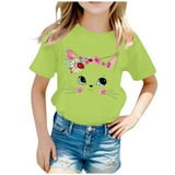Byoo Big Girls Cute Floral Cat Print T Shirt Cold Shoulder Short Sleeve ...