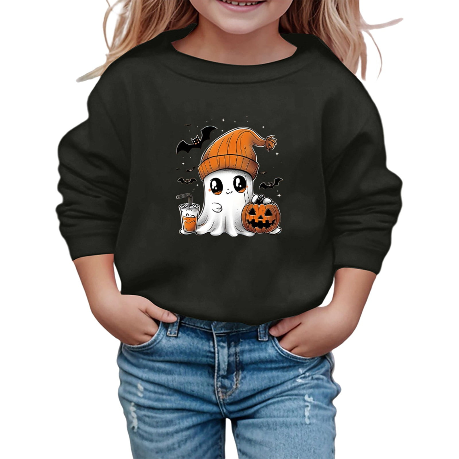 Byoo Big Girls Halloween Sweatshirt Cute Cartoon Ghost Print Long ...