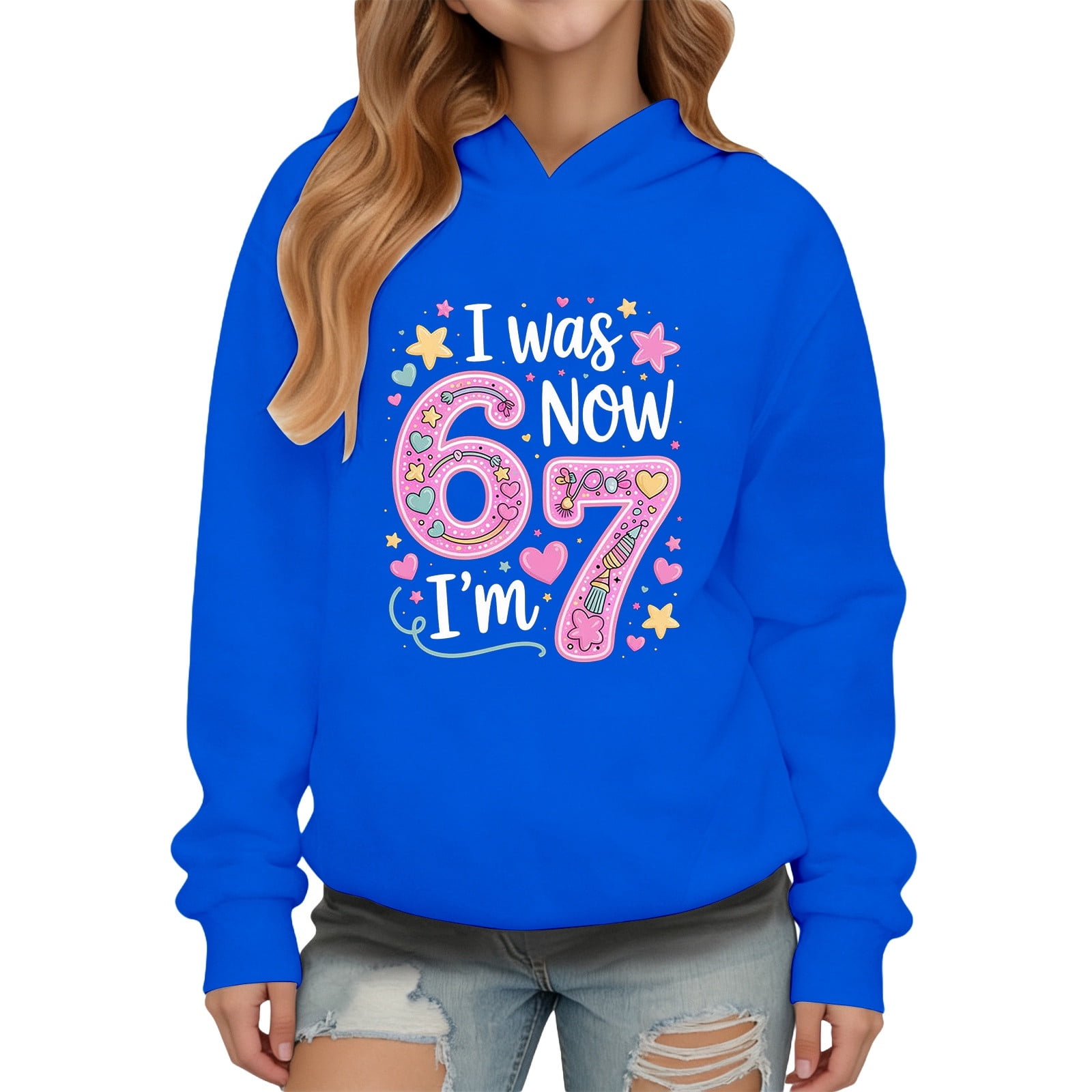 Byoo Big Girls Hooded Sweatshirt Cute Funny 67 Number Graphic Hoodie ...