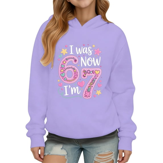 Byoo Big Girls Hooded Sweatshirt Cute Funny 67 Number Graphic Hoodie ...