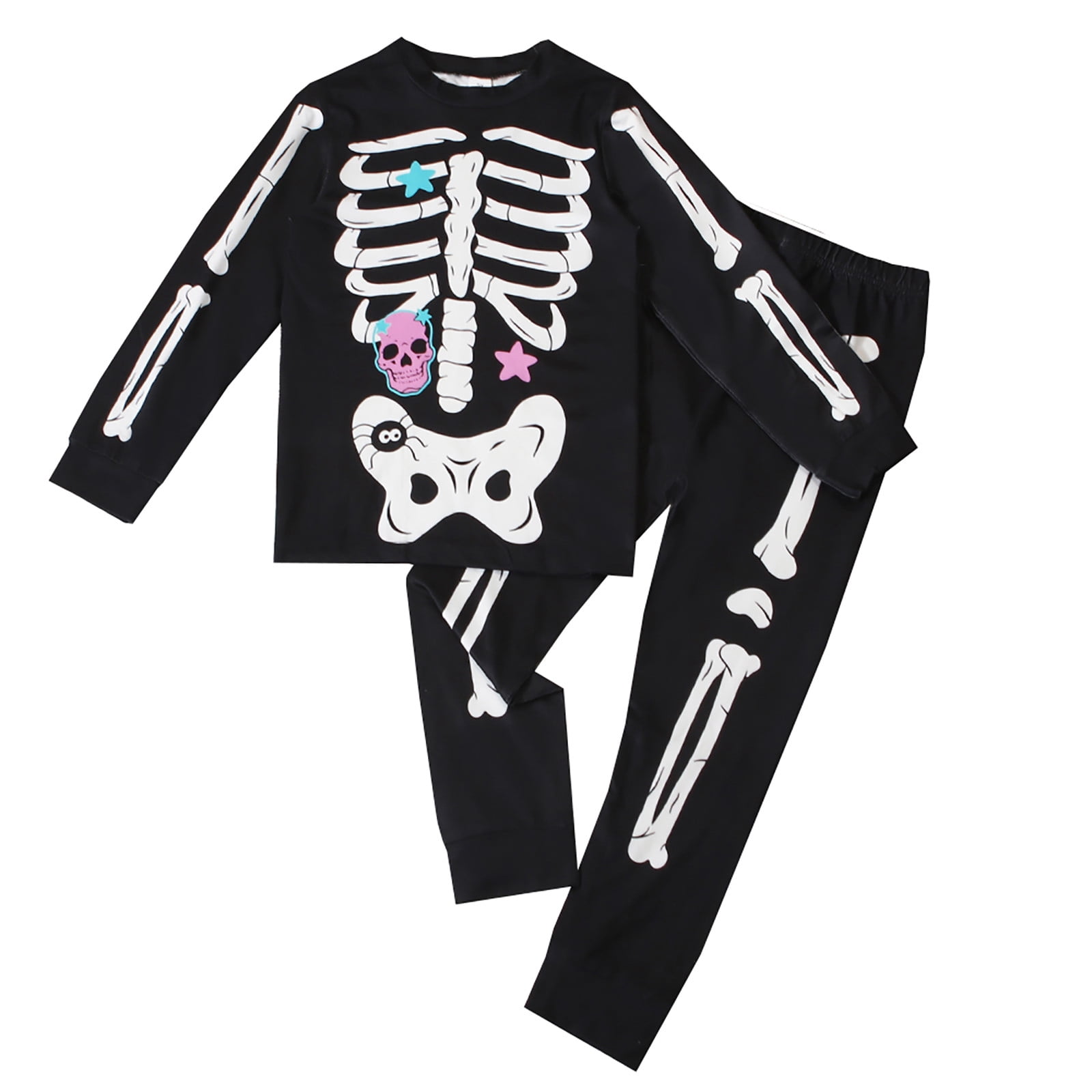 Byoo Big Girls Pajamas Halloween Skeleton Print Long Sleeve Top Pants ...