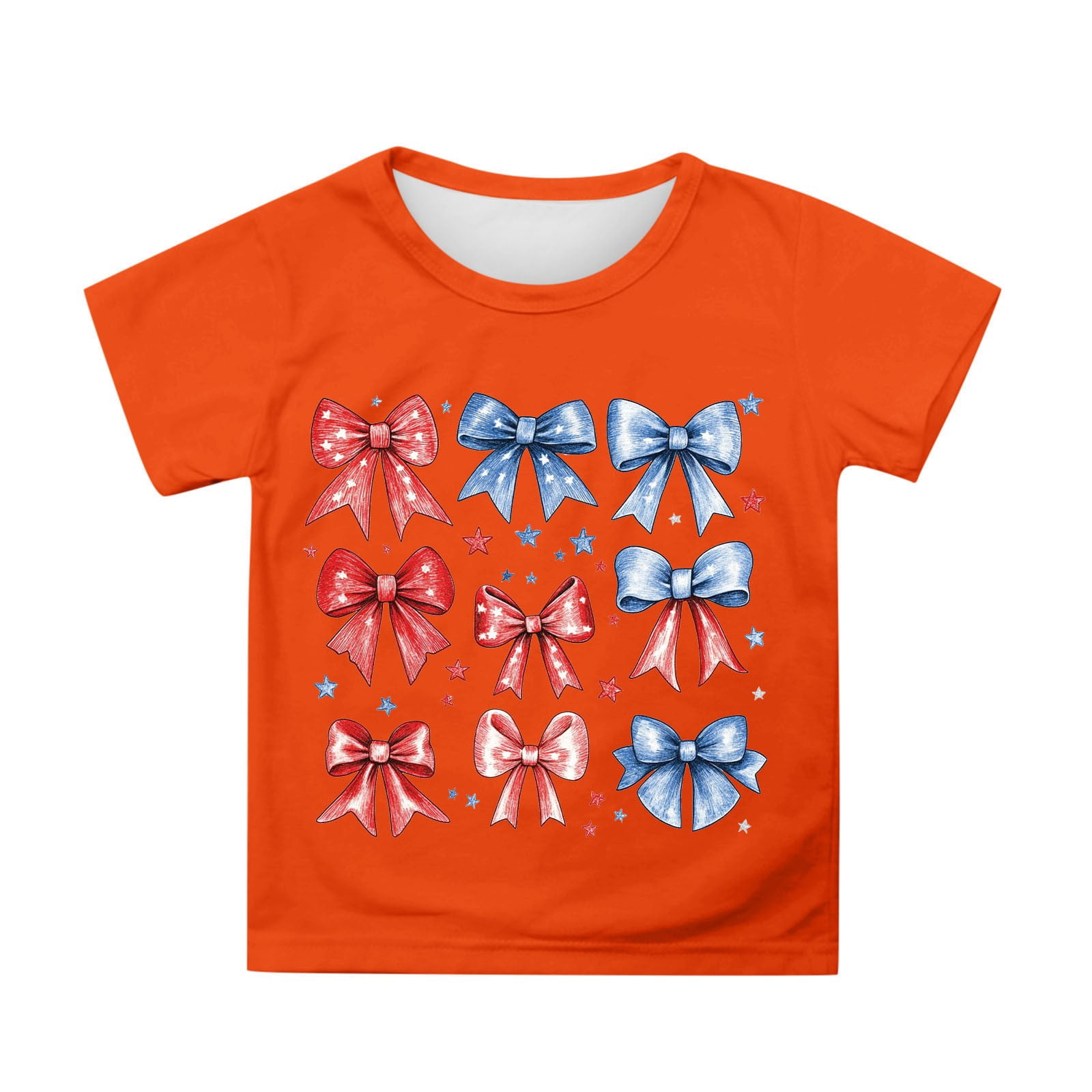 Byoo Big Girls Patriotic Bow Print T Shirt Cute Star Accent Short ...