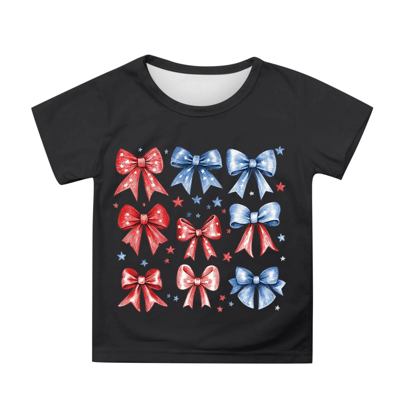 Byoo Big Girls Patriotic Bow Print T Shirt Cute Star Accent Short ...