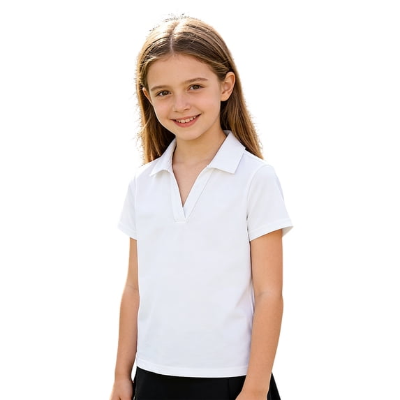 Byoo Big Girls Solid Short Sleeve Polo Shirt Casual V Neck Collared ...