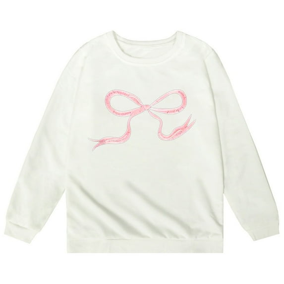 Byoo Big Girls Sweatshirt Bow Print Crew Neck Pullover Top Fall Casual ...