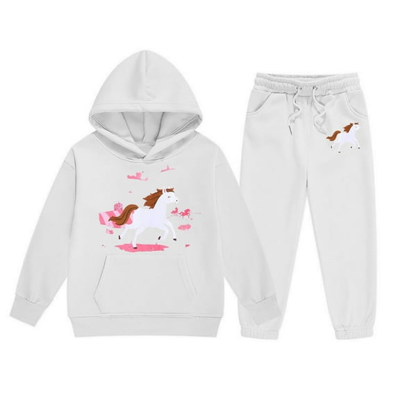 Byoo Big Girls Sweatsuit Sets Cartoon Horse Print Hooded Pocket ...