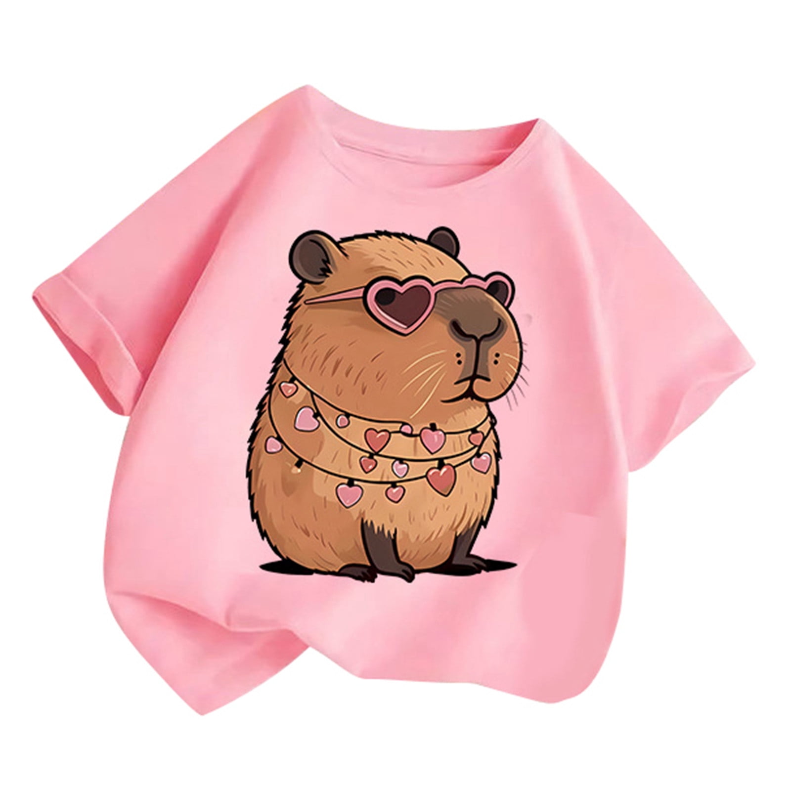 Byoo Big Girls T-Shirt Cartoon Capybara Print Short Sleeve Crew Neck T ...