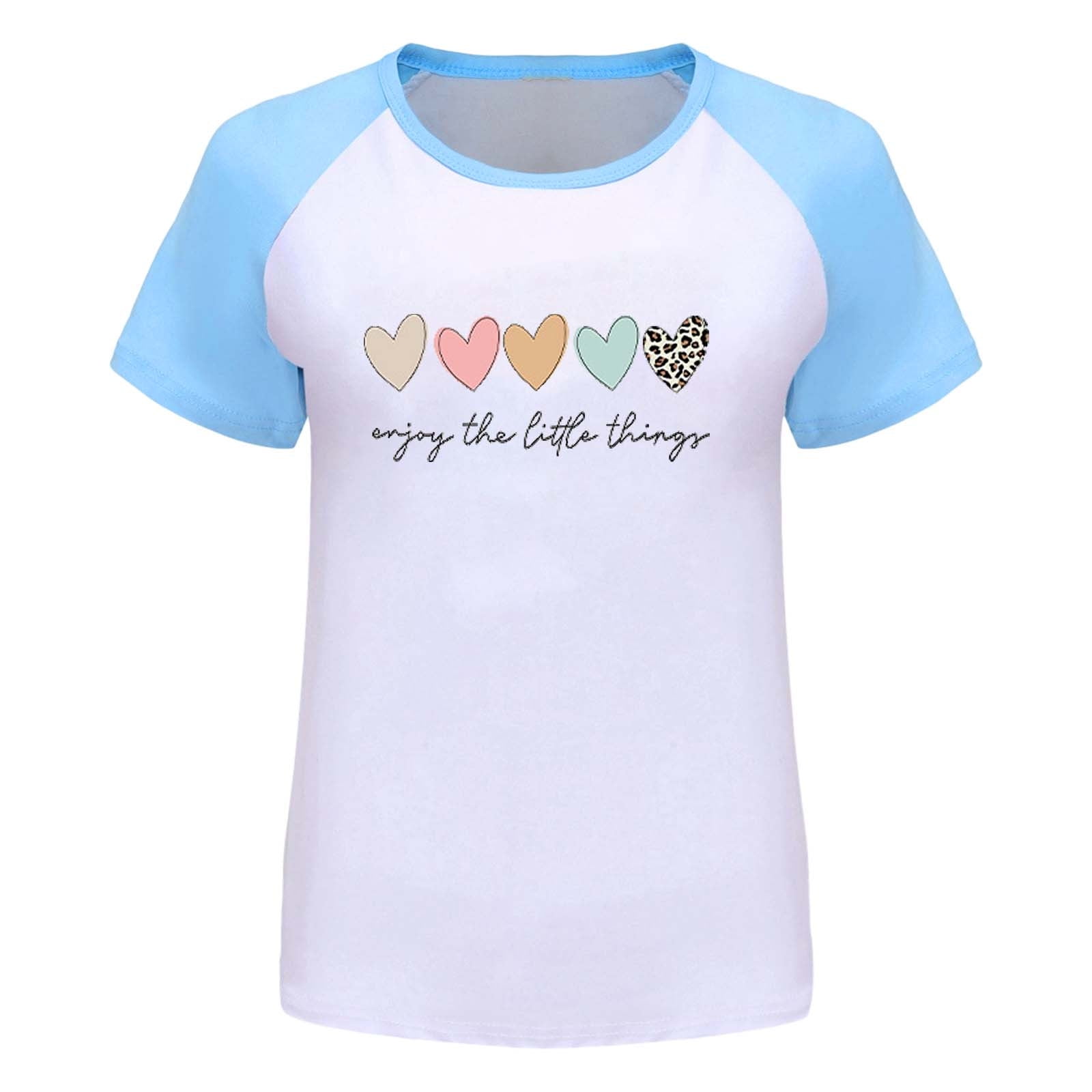 Byoo Big Girls T-Shirt Hearts Print Short Sleeve T Shirt Casual Sports ...
